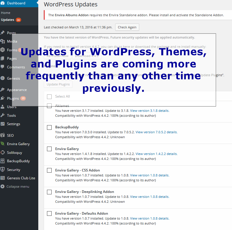 WordPress Updates need to be addressed